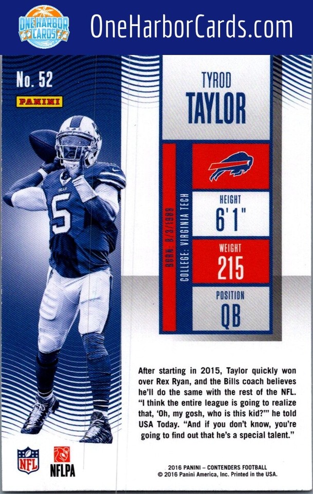 2016 Panini Contenders Buffalo Bills Football Card #52 Tyrod Taylor | eBay