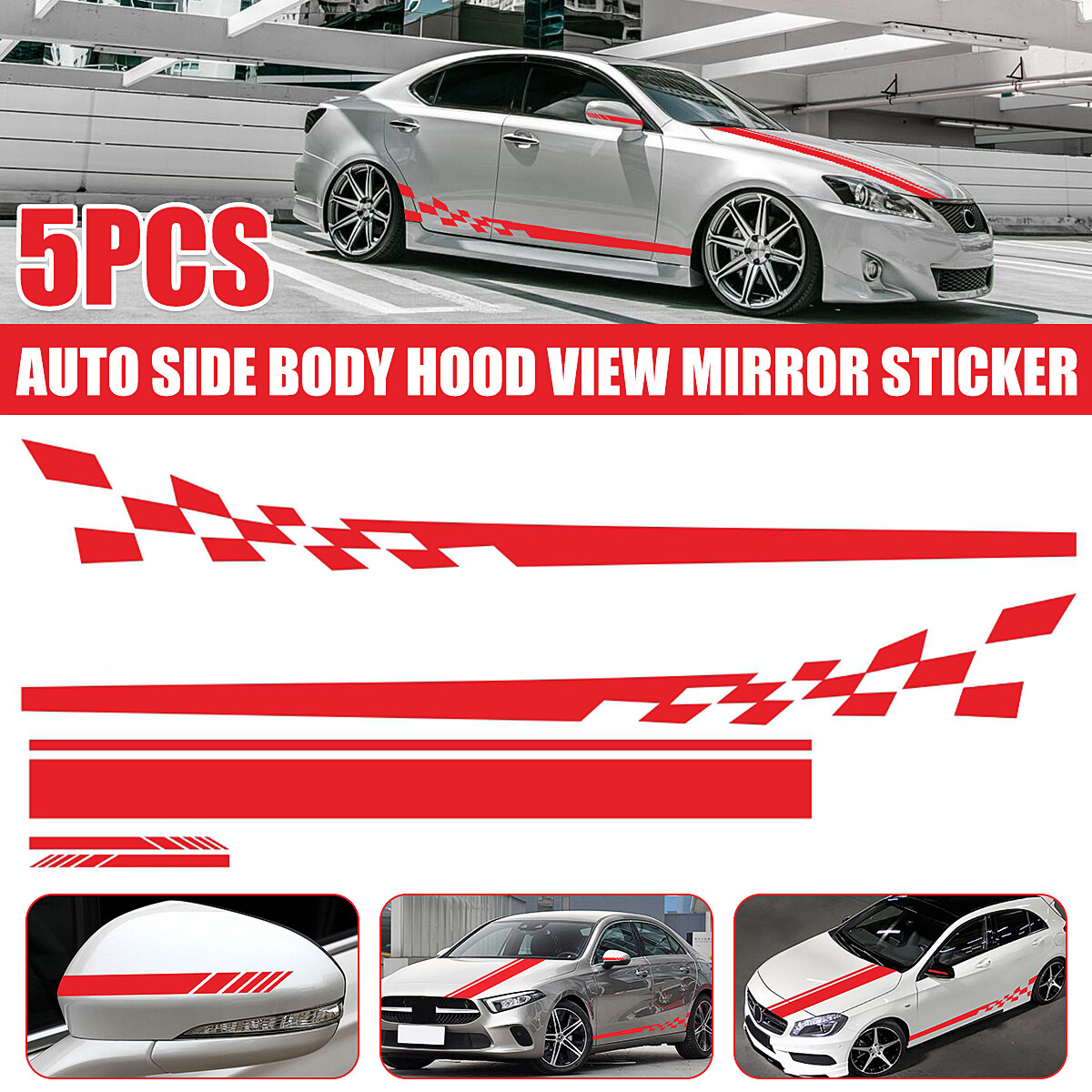 5PCS For Car Racing Long Stripe Sticker Side Body Vinyl Decal Stickers ...