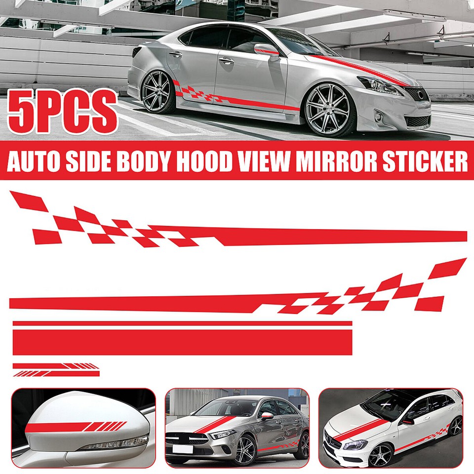 5PCS For Car Racing Long Stripe Sticker Side Body Vinyl Decal Stickers ...