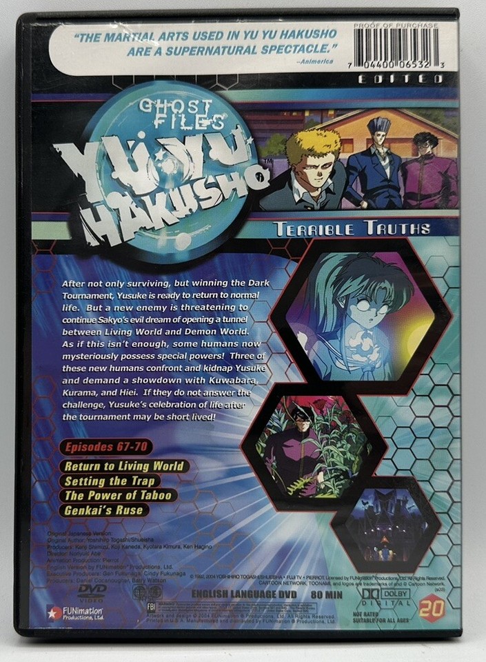 Yu Yu Hakusho Vol. 20 Ghost Files Terrible Truths DVD 2004 Cartoon ...