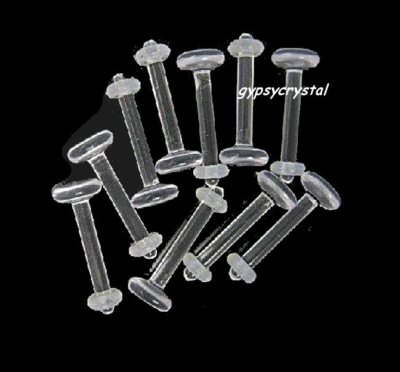 10 Clear Labret / Ear Lobe Cartilage Retainer Stud with 'o' rings 14g ...