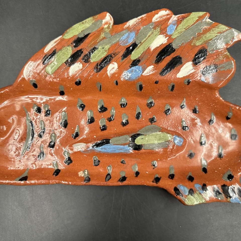 Vintage 1952 Red Clay Terra Cotta Swordfish Painted Tray Art Studio ...