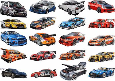 20 PACK Street Drifting Cars Wall Decals Stickers Peel & Stick | eBay