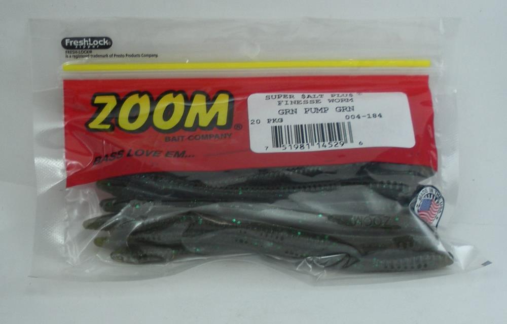 Zoom 004-184 4-3/4" Finesse Worm Green Pumpkin Green Fleck 20ct | eBay