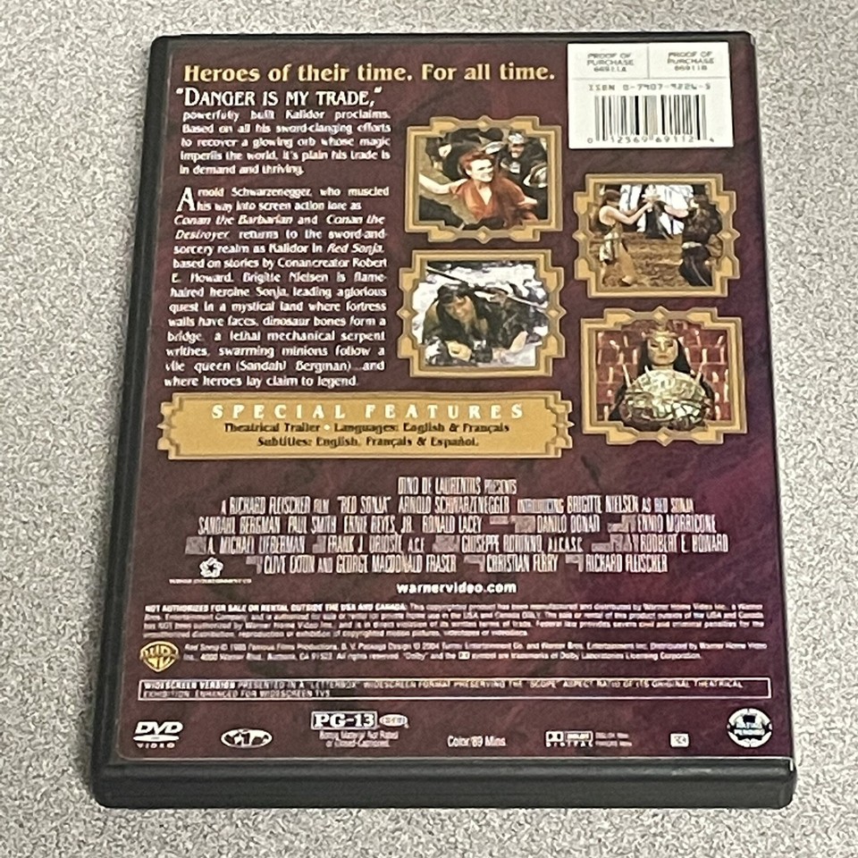 Red Sonja (DVD, 1985) Arnold Schwarzenegger Brigitte Nielsen Conan The ...