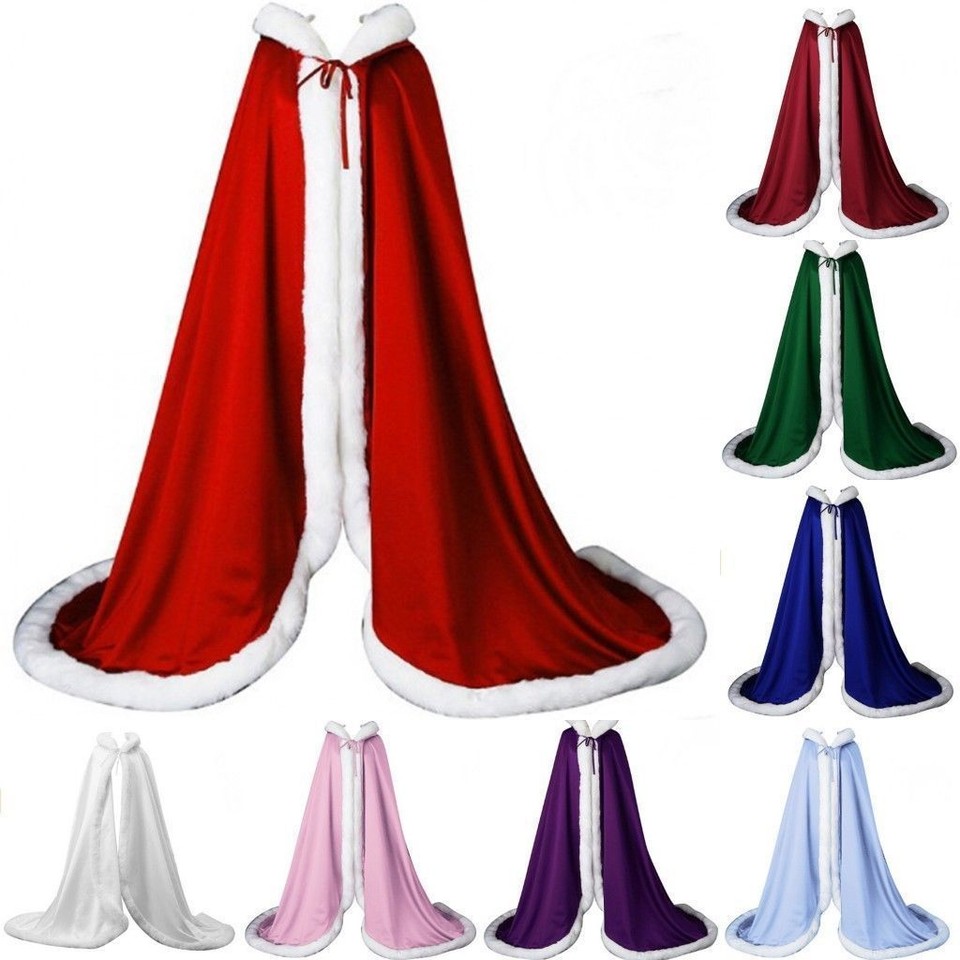 New Winter Wedding Cloak Cape Faux White Ivory Hooded Jacket Long Warm ...