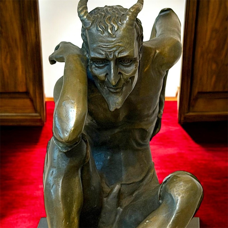Antique Bronze Devil Sculpture Statue Satyr Mori Marble Gothic SATAN ...