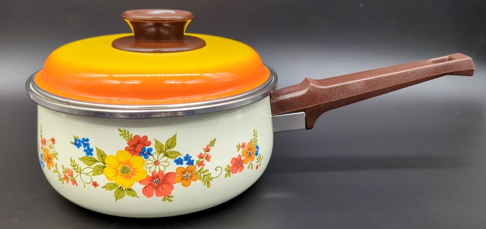 Vintage JMP Sweet Flowers Porcelain Enamelware Pot Cookware Made in ...