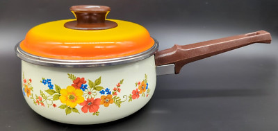 Vintage JMP Sweet Flowers Porcelain Enamelware Pot Cookware Made in ...