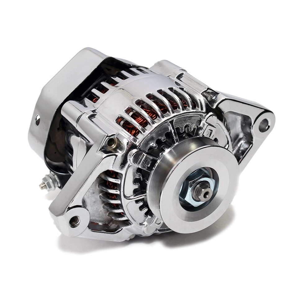 Chrome Mini 90AMP GM Denso Style Alternator V Belt 12V 1 Wire SBC BBC ...