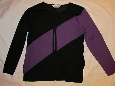 EXCLUSIVELY MISOOK 2 eye hook closure black and purple cardigan top S P ...