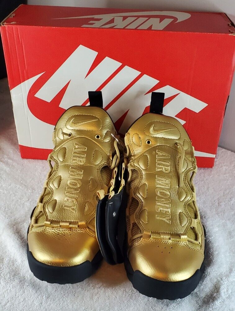 NIKE AIR MORE MONEY SNEAKERS METALLIC GOLD MEN SIZE 1… - Gem