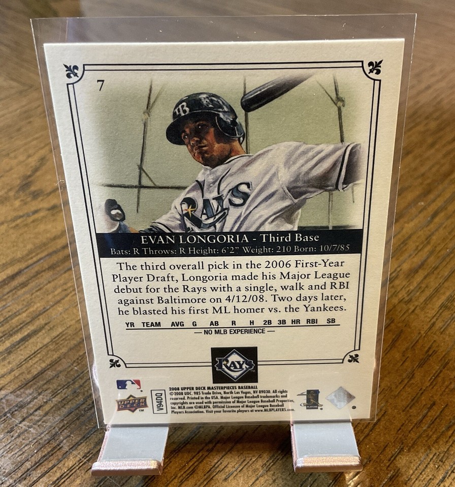 2008 UD Masterpieces Tampa Bay Rays Baseball Card #7 Evan Longoria ...