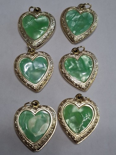 6 Vintage Goldtone 1" Asst Heart Lockets Charm Pendant Enameled Exoxal ...