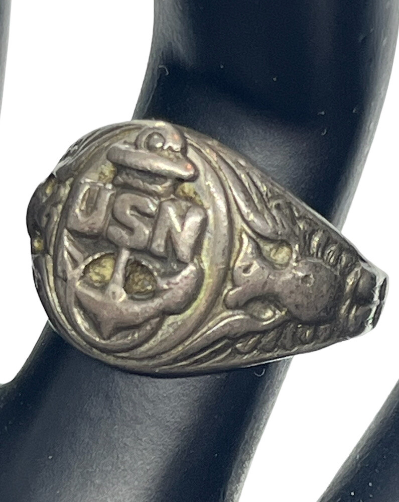 Sterling silver USN US Navy signet ring vintage size … - Gem