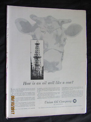 1954 VTG Original Magazine Ad UNION OIL How is An Oil Well Like A Cow ...