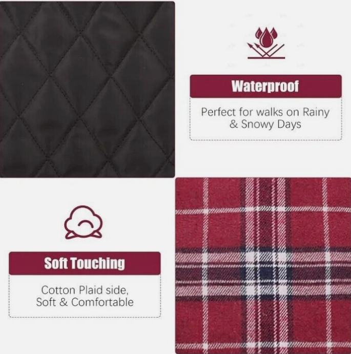 Spotted Play Warm Dog Coat, Red Plaid, Waterproof Reversible Dog Jacket ...