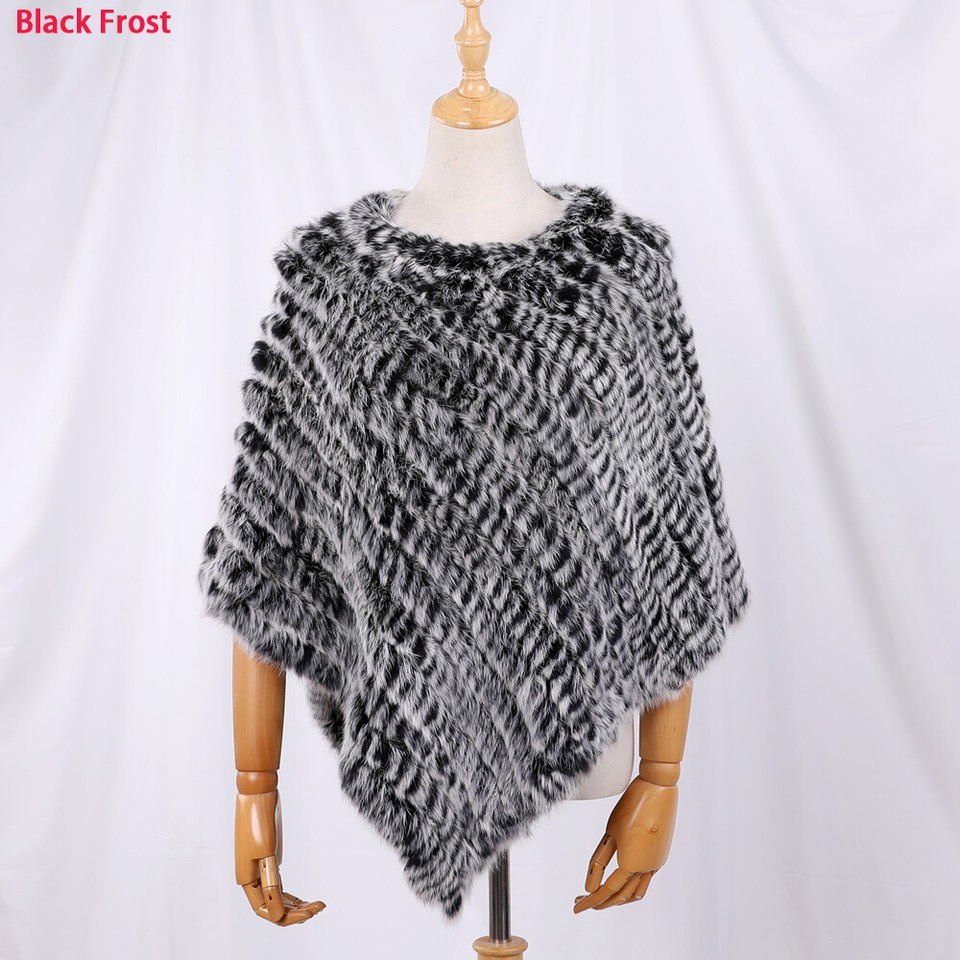 Lady Real Rabbit Fur Poncho Women Fashion Knitted Shawl Natural Fur Top ...