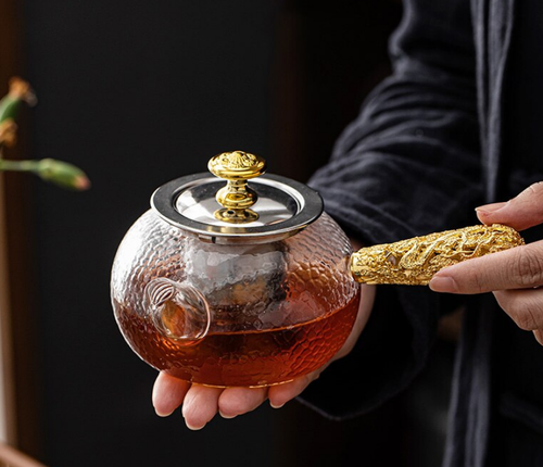 125ml Japanese Kyusu Teapot Heat-Resistant Glass Gold Dragon Handle Tea ...