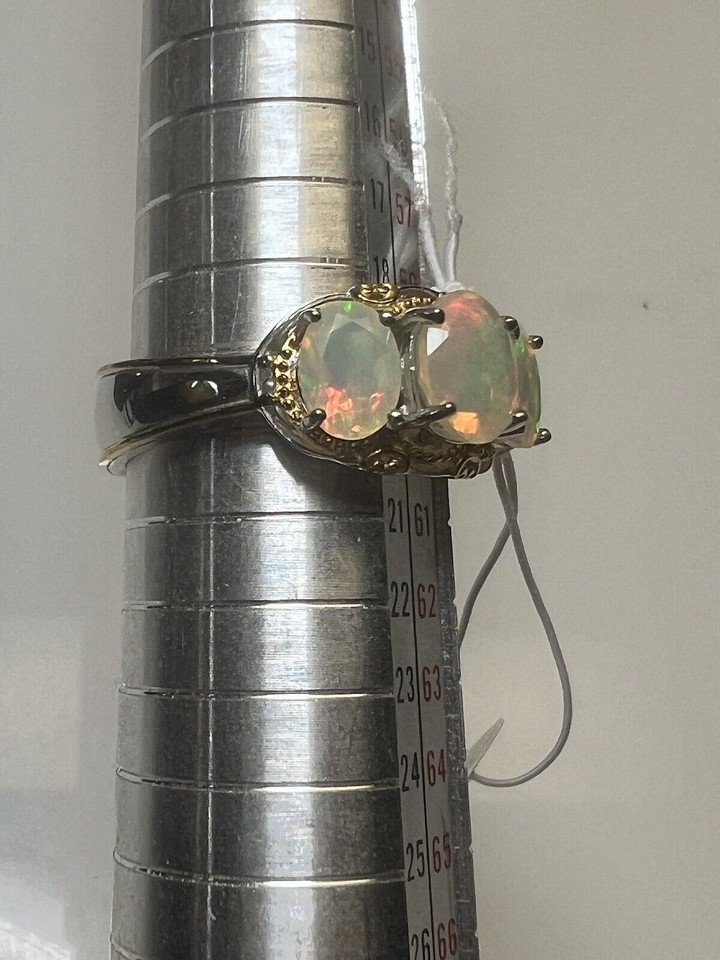Gems En Vogue 925 NH Sterling Silver Ethiopian Opal Trilogy Ring Sz 9 ...