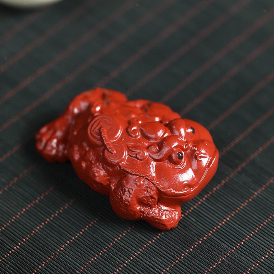 Pottery Clay Mini Red Toad Tea Pet Miniature Decoration for Yoga Room ...