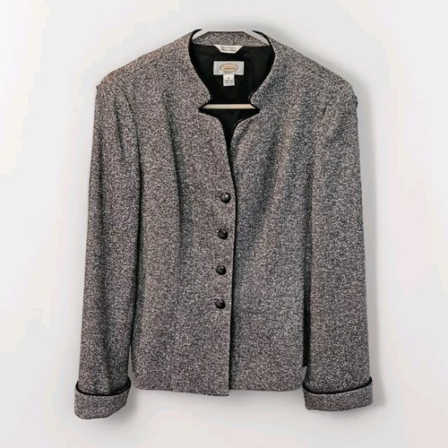 Talbots Italian stretch wool blend lined Blazer Jacket Black Tweed ...