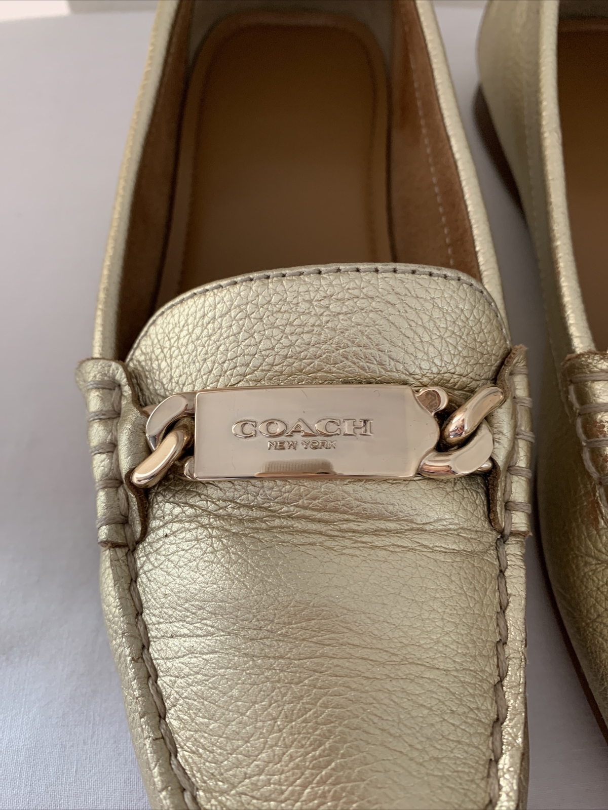 COACH Gold Metallic Leather OLIVE LOAFERS SHOES Drivi… - Gem