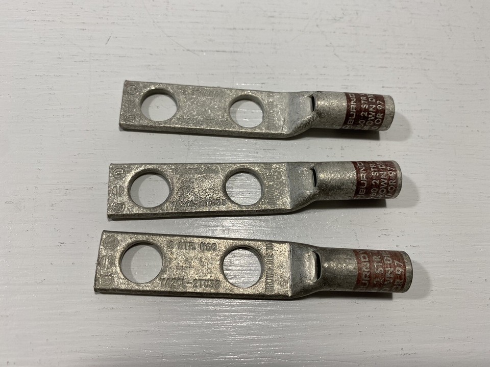 (3) Burndy YA2CL-2TC38, #2 AWG LUGS; 3/8" STUD; 1" SPACING; 2 HOLE ...