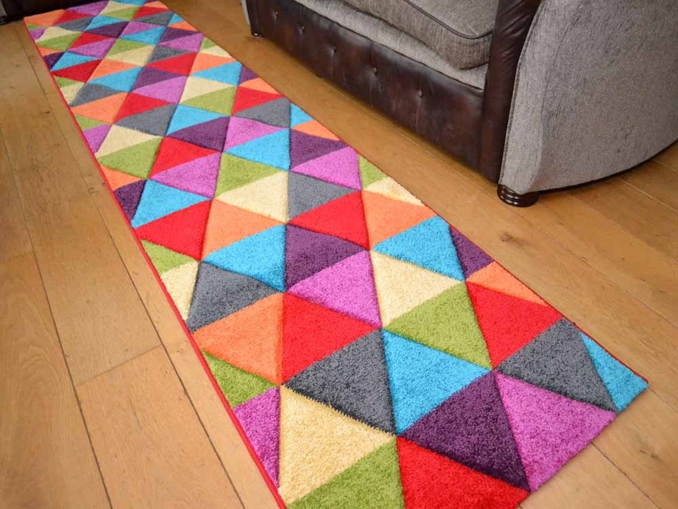 Funky Bright Rainbow Rugs Modern Multi Coloured Thick Runner Large Rug ...