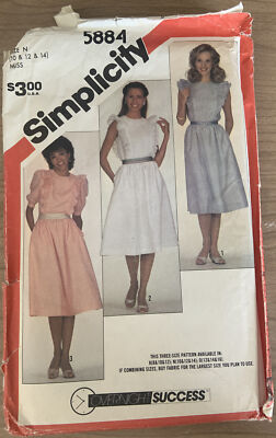 Vintage 1983 Simplicity 5884 Sewing Pattern Miss Dress Sz 10-14 FF ...