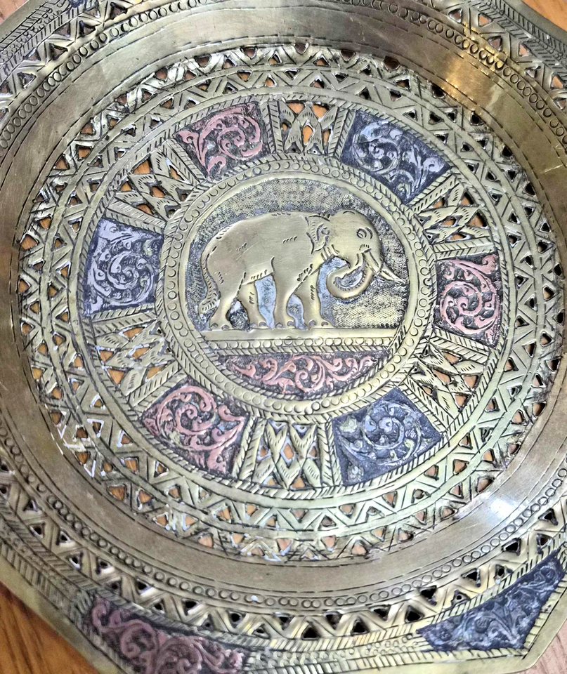 Antique Brass Octagonal Indian Elephant Plaques & Dish | eBay UK