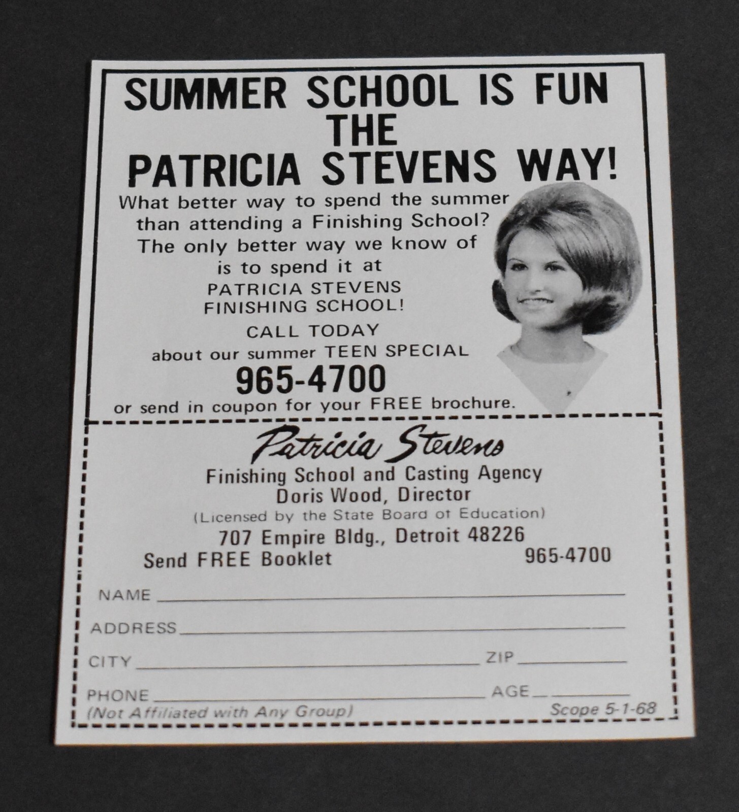 1968 Print Ad Detroit Michigan Patricia Stevens Way Summer Shool 707 ...