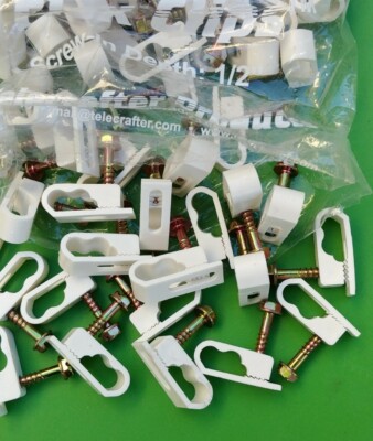 (50 PCS) TeleCrafter D4WH Dual RG-6 Flex Screw Clips, Screw-In Depth 1/ ...