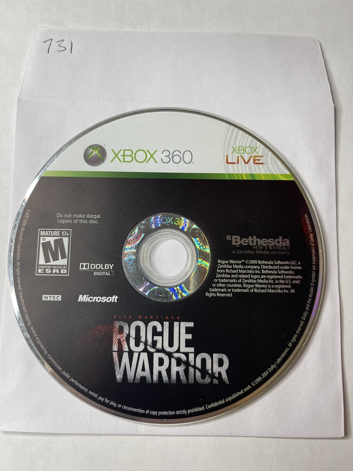 Xbox 360 Rogue Warrior (Microsoft Xbox 360, 2009) Disc Only- No ...