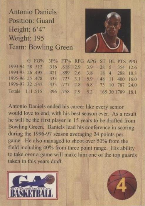 Las mejores ofertas en 1997-98 The Genuine Article - #4 Antonio Daniels | eBay