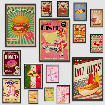 retro vintage food drink wall art kitchen poster print Home Cafe canvas ...
