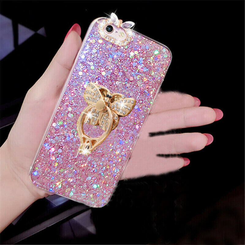Girl Rhinestone Bling Glitter Diamond Shockproof Clear Back Phone Case ...