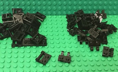 Lego 25 Black 1x2 Plate Modified W/ Clips / 25 W/ Closed Ends Handle ...