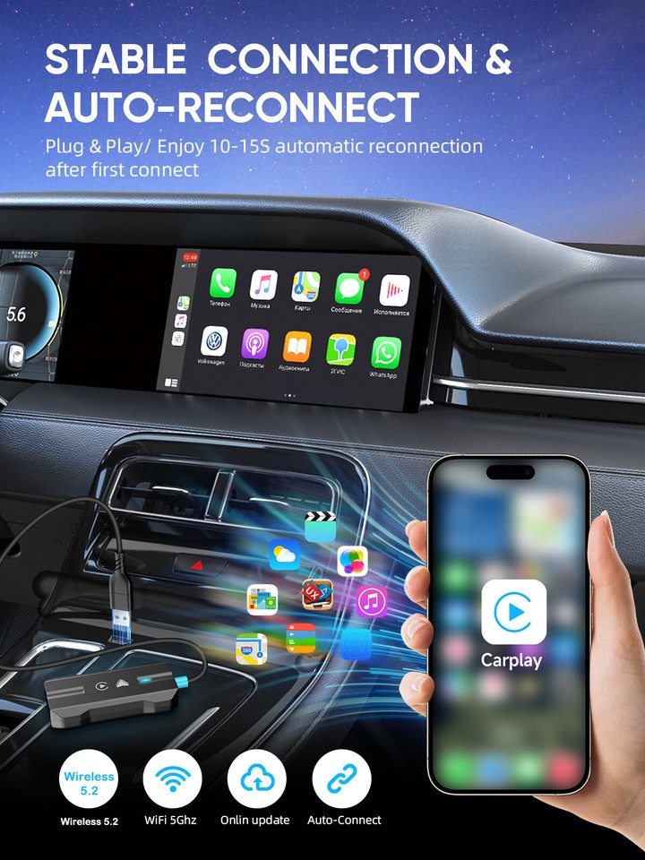 Wireless CarPlay Adapter Auto Car Player USB Dongle 2 in1 For Android ...
