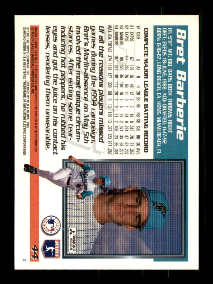 1995 Baseball Topps Bret Barberie Florida Marlins #44 | eBay