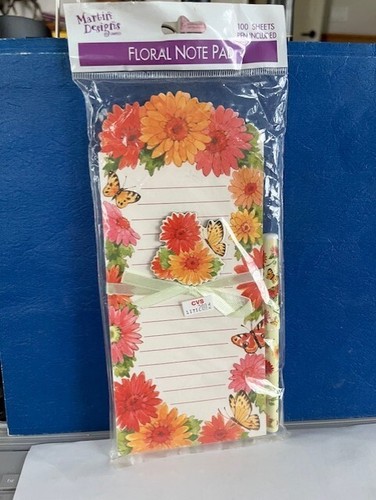 Martin Designs Magnetic Floral Note Pad w/Pen 100 Sheets 8.5” X 3.75 ...