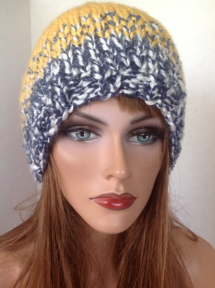 Hand Knit Beanie Slouch Hat Designer Fashion Sunshine Sunflowers Hip ...