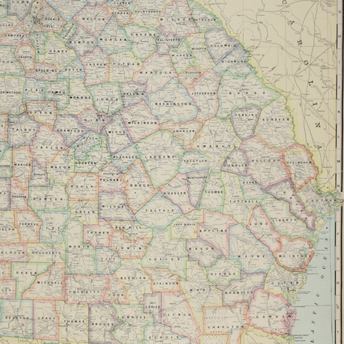 GEORGIA Antique MAP STATE Counties Large COLOR 1928 21"x14" Jazz Age ...