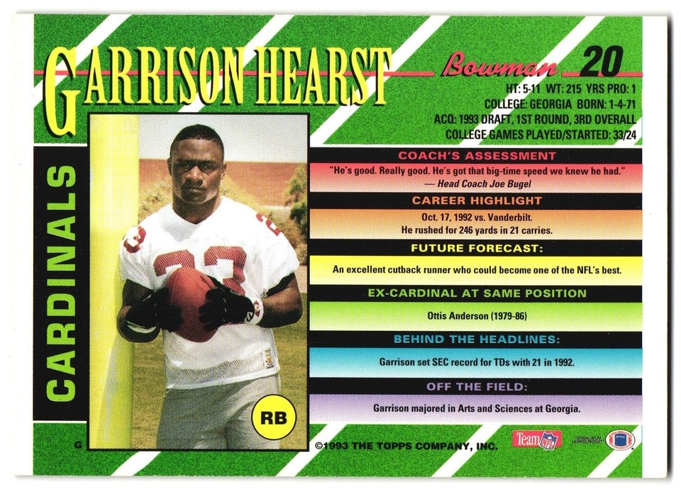 Garrison Hearst 1993 Bowman NFL Gold Boarder Card # 20 | eBay
