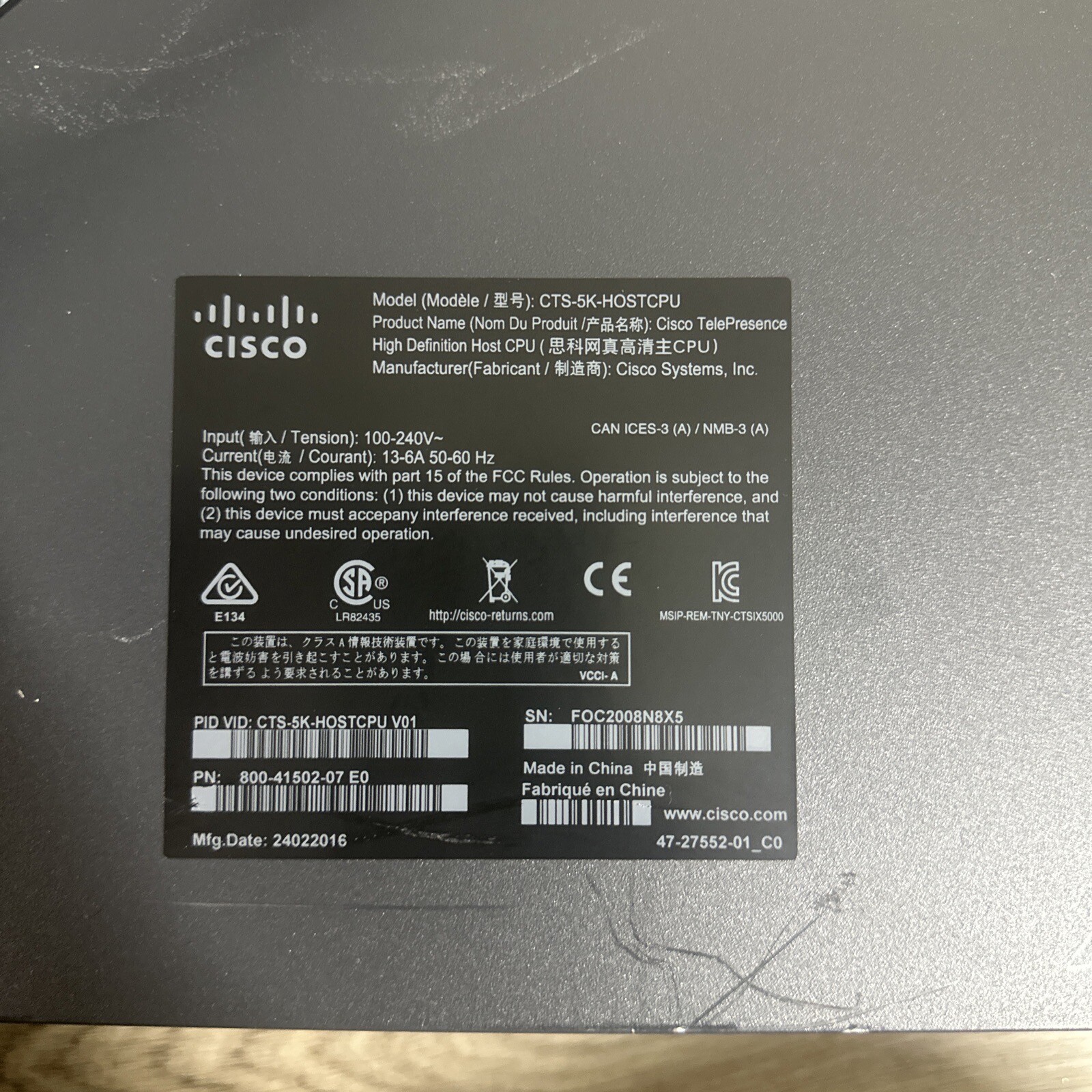 Cisco Cts-5k-encoder Decoder Telepresence Ix5000/ Ix5200 Video HD DML ...