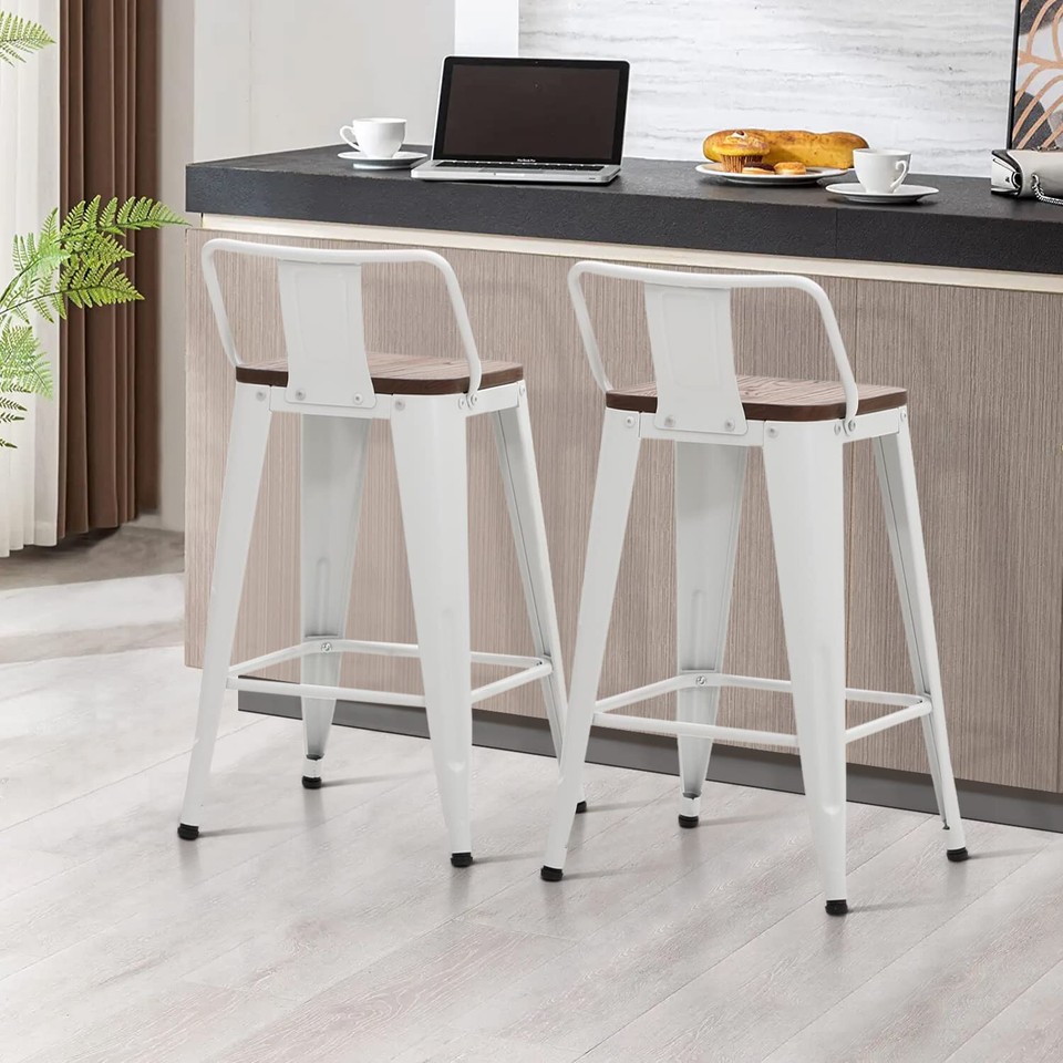 24" Metal Bar Stool 4PCS Low Back Counter Stools for Farmhouse ...