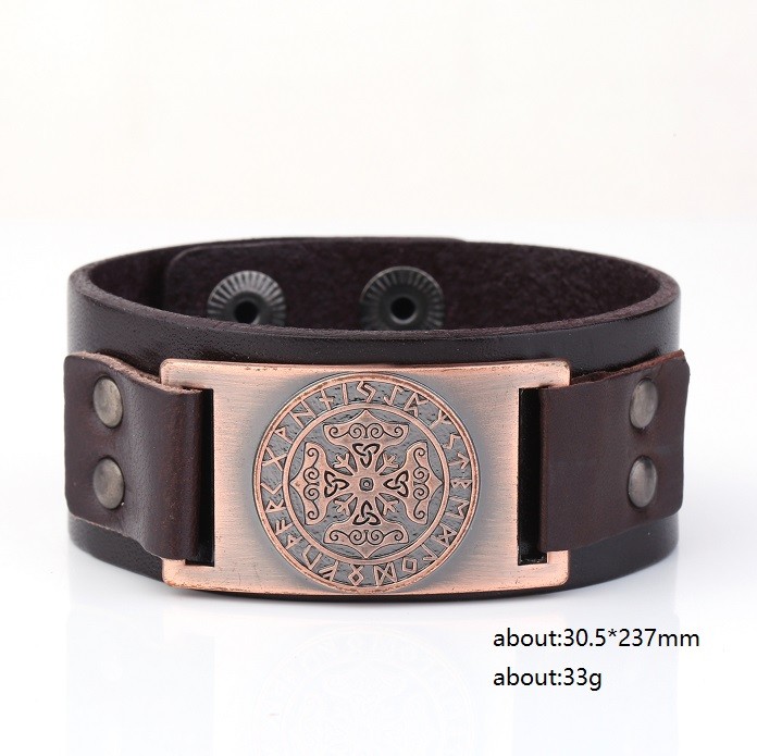 Viking Thor's Hammer Mjolnir Runes Wristband Cuff Punk Leather Bracelet ...