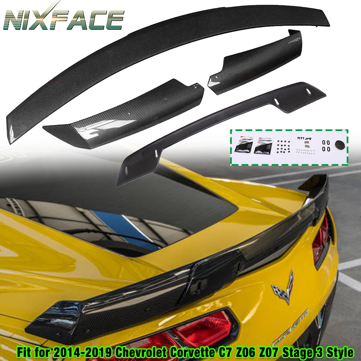 Carbon Fiber Look Z06 Stage 3 Rear Trunk Lip Wing Spoiler For 14-19 ...