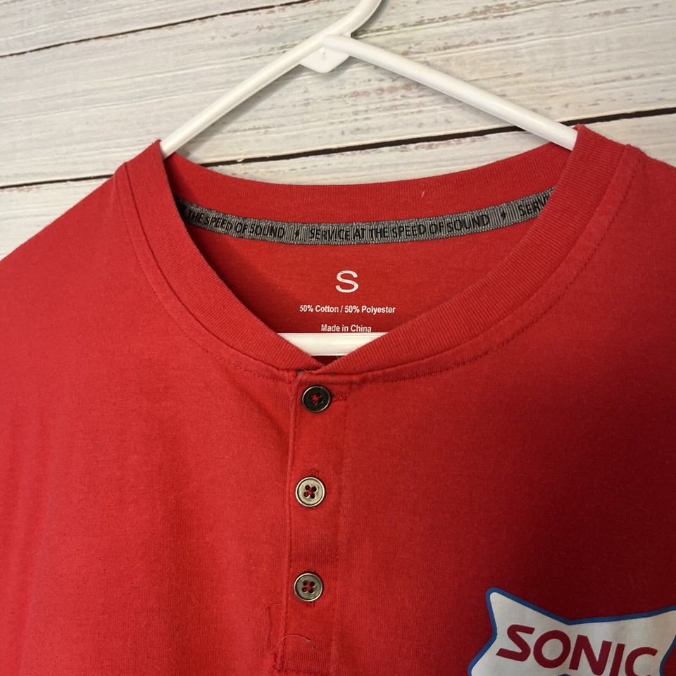 Sonic Drive In Crew Shirt Adult S Red Henley Short Sleeve by Barco ...