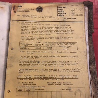 Original 1970 GM Chevrolet Dealer Service Information Bulletins | eBay